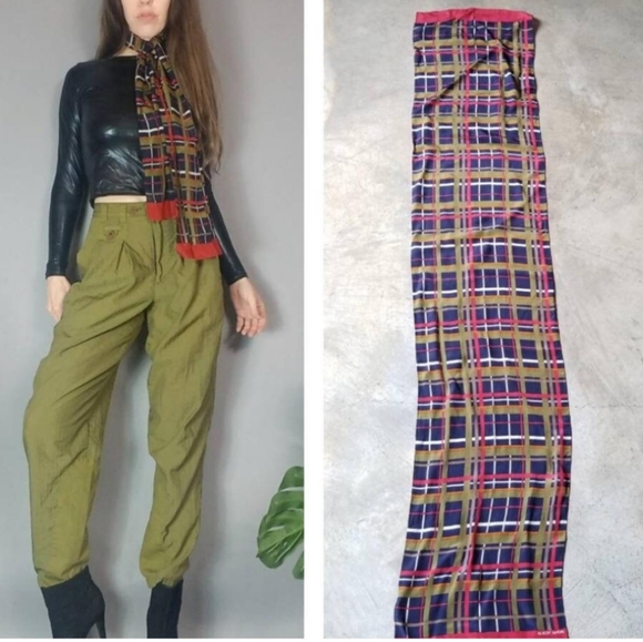 Vintage | Accessories | Vintage 8s Designer Scarf Long Rectangle Plaid ...